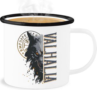 Shirtracer Emaille Becher Blechbecher - & Tasse - Valhalla Wolf Geschenk Wikinger Geschenk Vikinger Geschenke Vikings I Walhalla W&ouml;lfe Odins I Nordische Mytholog