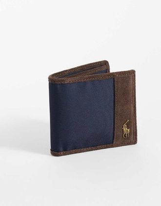 Polo Ralph Lauren portefeuille moyen pliant avec logo iconique en marine et marron-bleu marine