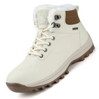 Mishansha Bottines Fourr&eacute;es Femme Hiver Chaudes Antid&eacute;rapantes &agrave; Lacets Bottes Plates en Peluche pour Ext&eacute;rieur Blanc EU 39