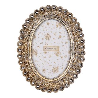 Clayre & Eef Bilderrahmen 10x15 cm Silberfarbig Kunststoff Glas Oval