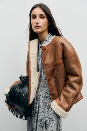 Gerard Darel Blouson r&eacute;versible en peau lain&eacute;e - FAWN - Paille