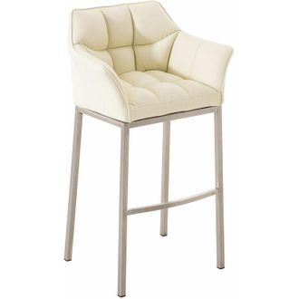 Clp Tabouret de bar Damaso en similicuir avec pi&eacute;tement quatre pieds Cr&egrave;me Acier inoxydable