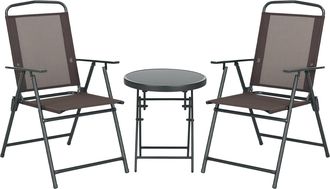 OUTSUNNY Bistro-Set 3-teilig aus Metall Wetterfest Gartenmöbel Set mit klappbar Glastisch Gartenstühlen Outdoor Balkonmöbel Set Sitzgruppe Balkonset Gartengarn