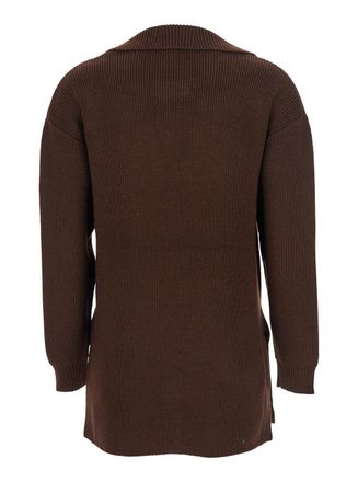Elisabetta Franchi Womens Brown Sweater With Polo Collar And Buckle Detail Wool Top