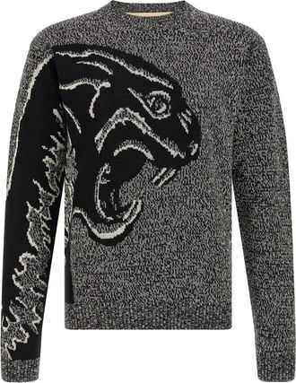 Valentino Garavani Pullover aus Baumwolle und Moulin&eacute;-Wolle mit Panther-Jacquard - - Knitwear - Herren - Mehrfarbig - XL