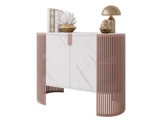 Mirjan24 Kommode Fahugin, Ovale Form, Beine aus Metall, Modernes Sideboard mit 2 Türen, 2 Innenfächern, Highboard, Anrichte (Bianco Marmor, Kupfer)