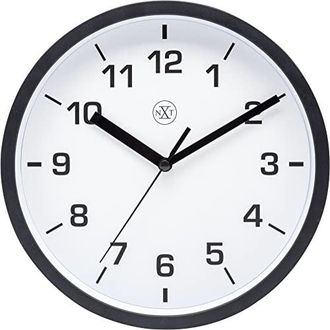 NeXtime N*XT Wanduhr NXT Dia. 20cm Kunststoff schwarz, Weißes Zifferblatt