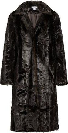Topshop Langer Mantel in Pelzoptik in Braun