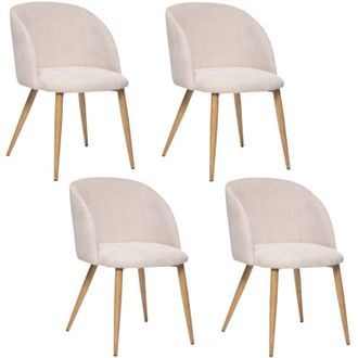 Toilinux Lot de 4 chaises en velours c&ocirc;tel&eacute; et pieds effet h&ecirc;tre CELESTE