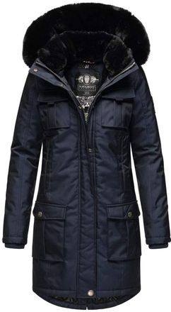 Navahoo Damen Winter Jacke Parka Mantel Teddyfell warm gef&uuml;ttert inkl. Stofftasche Premium B845 [B845-Tin-Navy-Gr.M]
