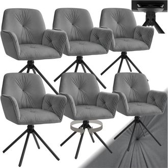 TecTake Tectake - Lot de 6 chaises pivotantes 360&deg; en velours rembourr&eacute; anthracite/noir