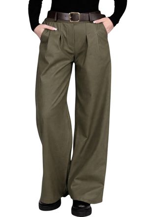 Mississhop 403 Damen Hose aus Kunstleder mit G&uuml;rtel Oliv