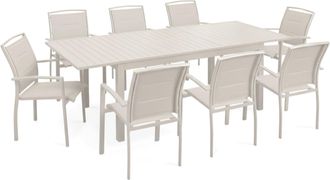 Oviala Gartenm&ouml;bel-Set, ausziehbar, mit 8 St&uuml;hlen aus Aluminium, cremefarben