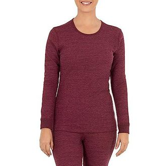 Fruit Of The Loom Womens Micro Waffle Premium Thermal Crew Top, Merlot Heather, Large
