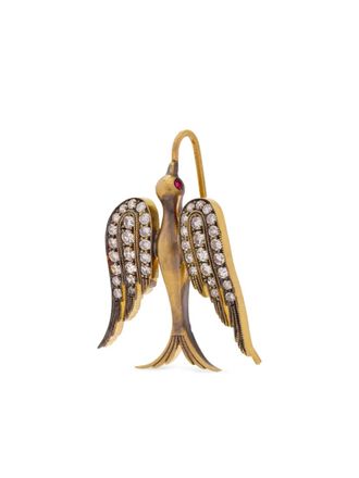 Sylva & Cie. Kleiner 18kt Swallow Gelbgoldohrring mit Diamanten und Rubin