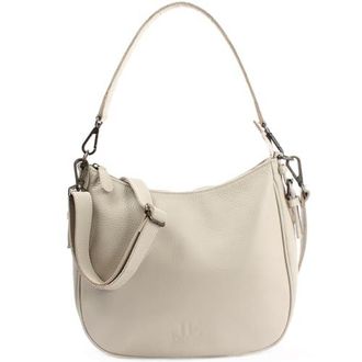 Leconi LE0063 Sac &agrave; bandouli&egrave;re en cuir souple naturel pour femme 30 x 27 x 11 cm, beige, m
