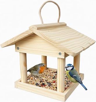 Relaxdays Vogelfutterhaus, Holz, Vogelhaus zum Aufh&auml;ngen, HxBxT: 22 x 26 x 22 cm, Garten & Balkon, Futterhaus, Natur