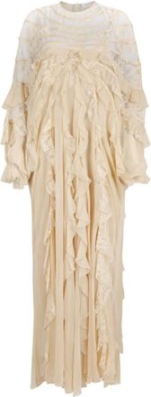 Zimmermann Femme, Robes, Beige, Taille: 42 FR Cream Ruffled Textured Maxi Dress