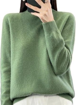 Generic Pull en laine pour femme, col rond, manches longues, pull en laine, ample, couleur unie, pull chaud, haut décontracté pour lautomne, vert clair, XL