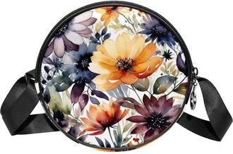 Generic Sac &agrave; bandouli&egrave;re rond pour femme, motif fleurs et feuilles, sac &agrave; dos avec fermeture &eacute;clair, bretelles r&eacute;glables, sac &agrave; main rond d&eacute;contract&eacute; pour fe