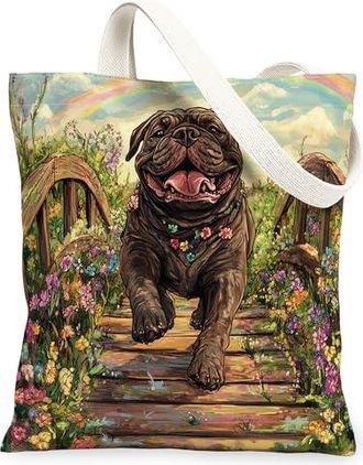 Generic Spring Neopolitan Sac fourre-tout en toile pour faire du shopping 33 x 38,1 cm, sac d&eacute;picerie r&eacute;utilisable pour femme, motif floral amusant pour anima