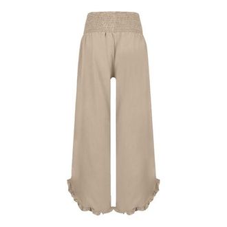 Generic Pantalon palazzo &agrave; jambe large pour femme en lin et coton, taille haute &eacute;lastique, contr&ocirc;le du ventre, pantalon &agrave; enfiler, coupe d&eacute;contract&eacute;e, pantalo
