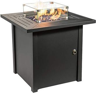 Peaktop Teamson Home Draussen Garten 2-in-1-Gas-Feuerstellen-Tischheizung, Lavasteine und Abdeckung