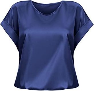 Generic Haut &agrave; manches courtes pour femme, t-shirt d&eacute;contract&eacute; &agrave; manches enroulables, chemisier d&eacute;t&eacute; l&eacute;ger en satin, haut ample, couleur unie, col rond, chemi