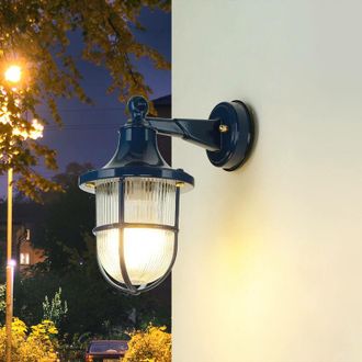 Licht-Erlebnisse Licht-erlebnisse - Applique murale ext&eacute;rieure IP64 bleu E27 verre laiton massif cour maritime lampe dext&eacute;rieur