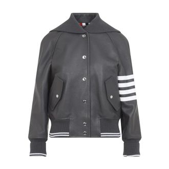 Thom Browne Femme, Vestes, Gris, Taille: 38 FR Blouson oversize en cuir 4-Bar