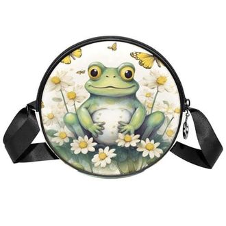 Generic Sac &agrave; bandouli&egrave;re rond rond pour femme, motif grenouille, avec fermeture &eacute;clair, bretelles r&eacute;glables, style d&eacute;contract&eacute;
