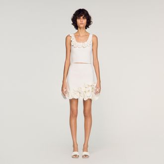 Sandro D&eacute;bardeur court en maille &agrave; fleurs