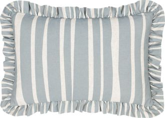 furn. Kissenbezug mit Carmon-Streifen und Rüschen - Leinen/Blau - 40 x 60 cm