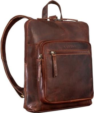 Royalz Carolina Sac à dos de ville moderne en cuir pour femme de style vintage - Sac à main plat Sac de jour en cuir véritable, Couleur:Marron Cognac Roma