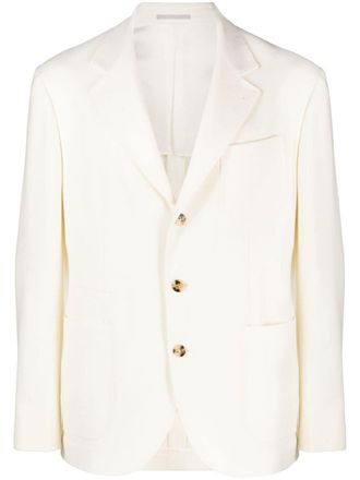 Brunello Cucinelli blazer en laine mélangée à simple boutonnage - Blanc