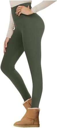 Generic Legging doubl&eacute; en laine dagneau pour femme - Taille haute - Pantalon de yoga dhiver doux et chaud, vert militaire, XXL