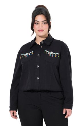 Angel Of Style Damen gro&szlig;e Gr&ouml;&szlig;en &Uuml;bergr&ouml;&szlig;en Plus Size Twilljacke, Straight Fit, R&uuml;cken-Applikation schwarz 58 834090100-58