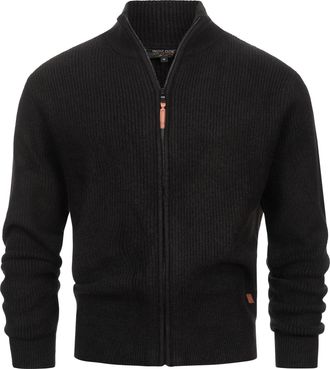 Indicode Herren INPeace Cardigan Strickjacke mit Stehkragen | Feinstrickjacke mit Rei&szlig;verschluss f&uuml;r M&auml;nner Black, M