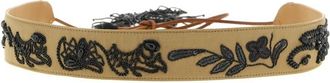 Dries Van Noten unisex, Accessoires, Brun, Taille: S Ceinture en cuir avec toile de coton brod&eacute;e