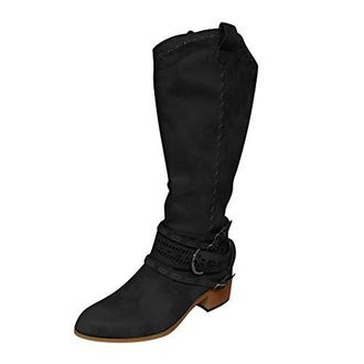 Generic Bottes hautes au genou pour femme - Bottes de cowboy larges et &eacute;l&eacute;gantes &agrave; bout pointu - Fermeture &eacute;clair lat&eacute;rale - Confortables - Automne et hiver, 