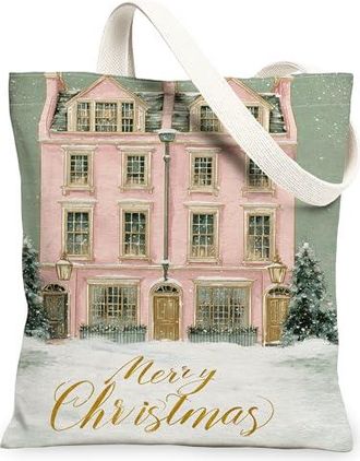 Generic Sacs fourre-tout en toile pour maison de No&euml;l, design vintage de vacances dhiver, sacs de courses l&eacute;gers et r&eacute;utilisables, toile d&eacute;corative festive, p