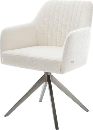DELIFE Esszimmerstuhl Greg-Flex Kreuzgestell breit Graphit Bouclé Soft Beige 360° drehbar Wippfunktion Taschenfederkern