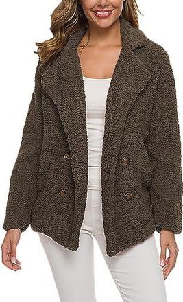 Generic Veste polaire pour femme, sweat à capuche pelucheux pour femme, vêtement dextérieur décontracté et solide, cardigan ample à boutons rabattables, vêtem