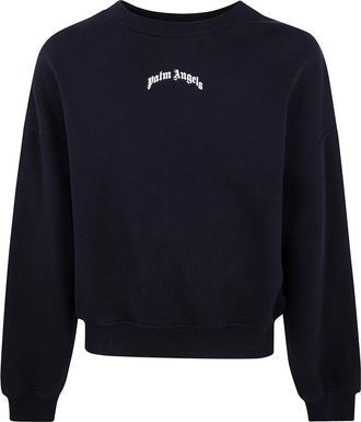 Palm Angels Homme, Pulls, Noir, Taille: S Back Curved Logo Loose Crew