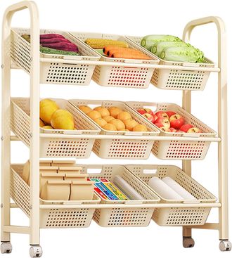 Generic Rollwagen Rahmen Aus Kohlenstoffstahl Herausnehmbarer Hohlkorb K&uuml;chenaufbewahrungs-Organizer K&uuml;chenwagen f&uuml;r Die K&uuml;che, W&auml;scherei und Enge Stellen(81 