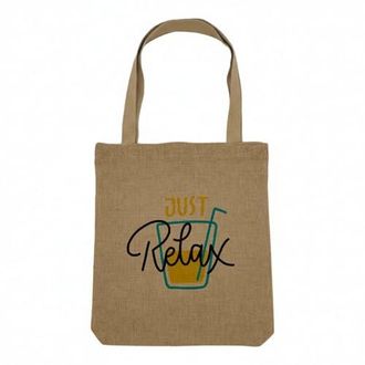 Fabulous Sac Shopping Tote Bag Aspect Lin - Just Relax Limonade Et&eacute; Vacances Soleil Voyage - Sac de Courses Toile Epaisse 360g Beige Naturel Cabas Port&eacute; Epaule