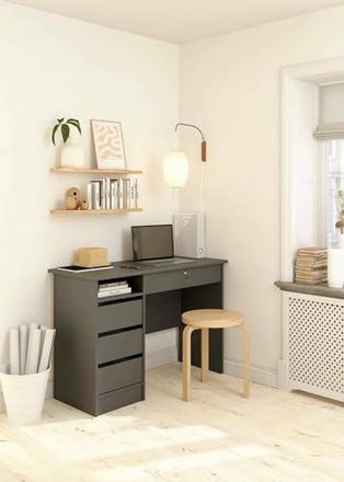 Dmora Schreibtisch Eliane, Mehrzweckschreibtisch, Bürotisch für PC, Eckschreibtisch, 109x49 h76 cm, Grau