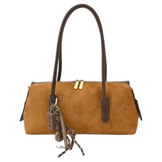 Generic Sac &agrave; bandouli&egrave;re en cuir synth&eacute;tique givr&eacute; avec pendentif, style d&eacute;contract&eacute;, couleur unie, style Boston, marron, 13.58x5.91x3.94inch