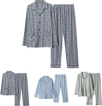 Generic V&ecirc;tement de nuit pour homme &agrave; col &agrave; revers avec poches, ensemble de pyjama classique &agrave; coupe ample, pyjama minimaliste d&eacute;contract&eacute;, l&eacute;ger et doux, v&ecirc;t