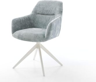 DELIFE Drehstuhl Pejo-Flex Chenille Pastellblau Kreuzgestell breit Weiß 360° drehbar Wippfunktion Taschenfederkern, Esszimmerstühle